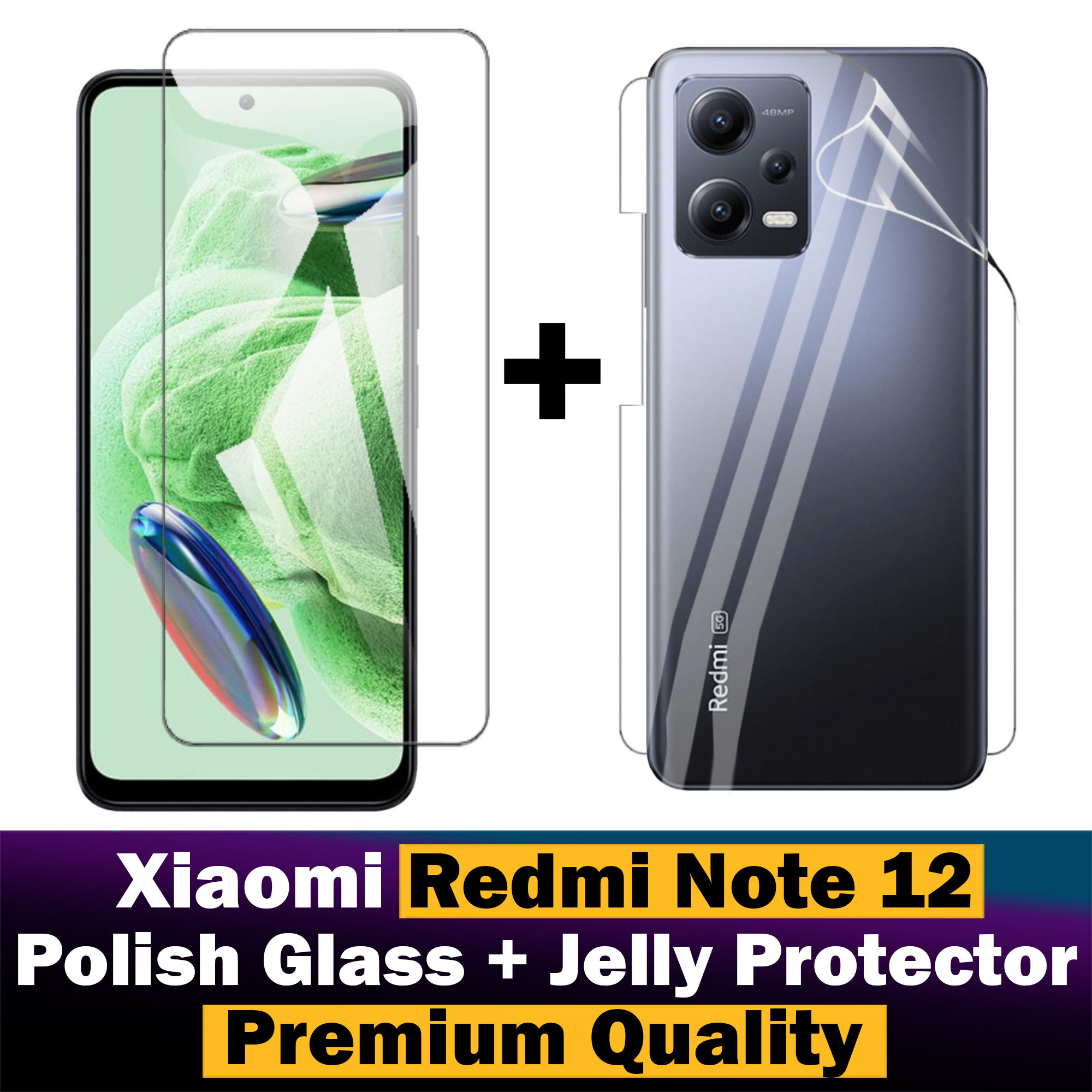 Xiaomi Redmi Note 12 Glass Protector Polish Screen Tempered + Back ...