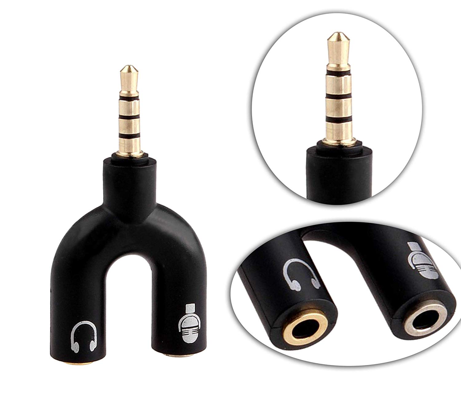 Prime Style SPLITTER HEADPHONE MICROPHONE ADAPTER U SHAPE Gold plated 3 ...