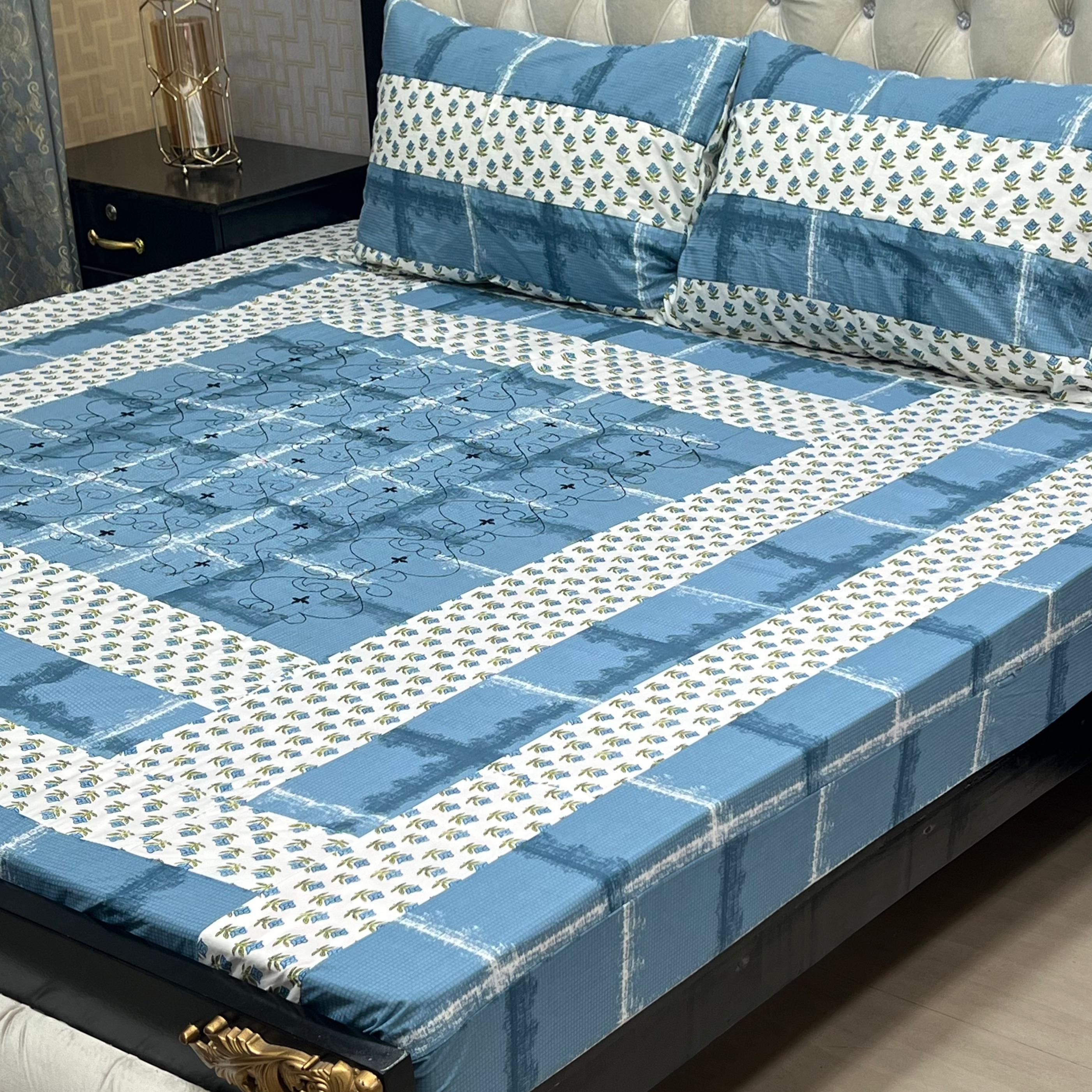 Embroidered Patch Work King Size BedSheet - High Quality - Cotton Satin Double Bedsheet ...