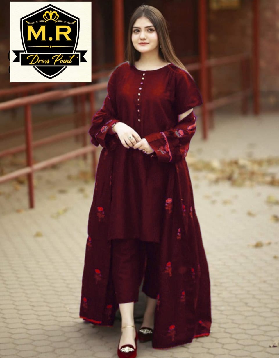 Stylish 3pc Stitched Dress With Long Printed Gown For Women | Daraz.pk