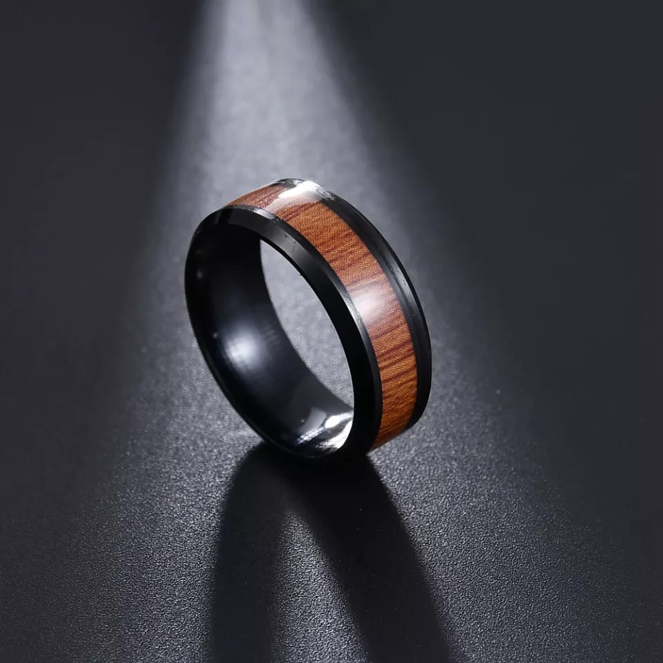 1pc men ring Titanium Wood grain black silver colors unisex simple ...