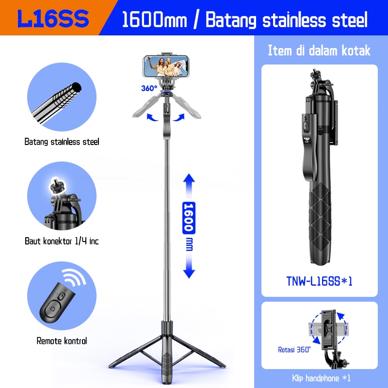 TNW L16 Bluetooth tripod selfie stick gimbal stabilizer camera 1600mm ...