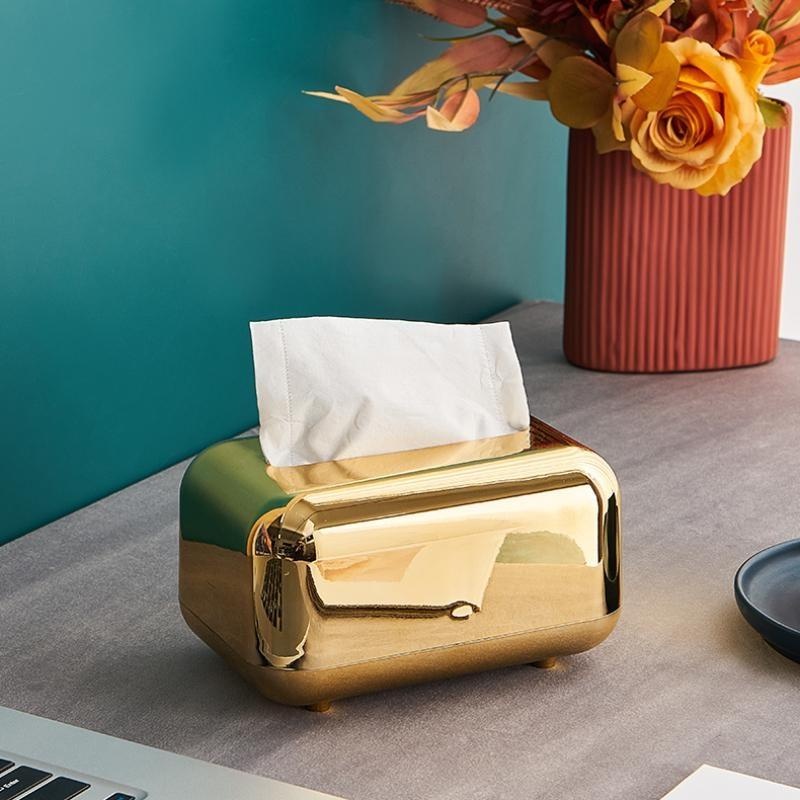 👍MINISO Luxury Golden Tissue Boxes Storage Napkin Holder Paper Case ...