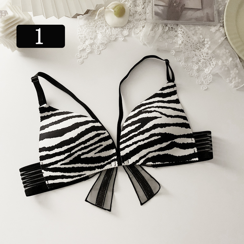 New French Triangle Cup Bra Flower Print eamle Bra Zebra print bra bow ...