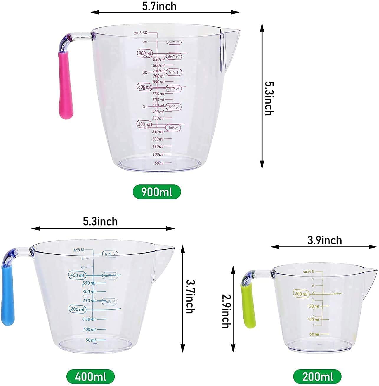 PACK OF 3 CRYSTAL MEASURING JUG WITH COLOUR HANDLE | Daraz.pk