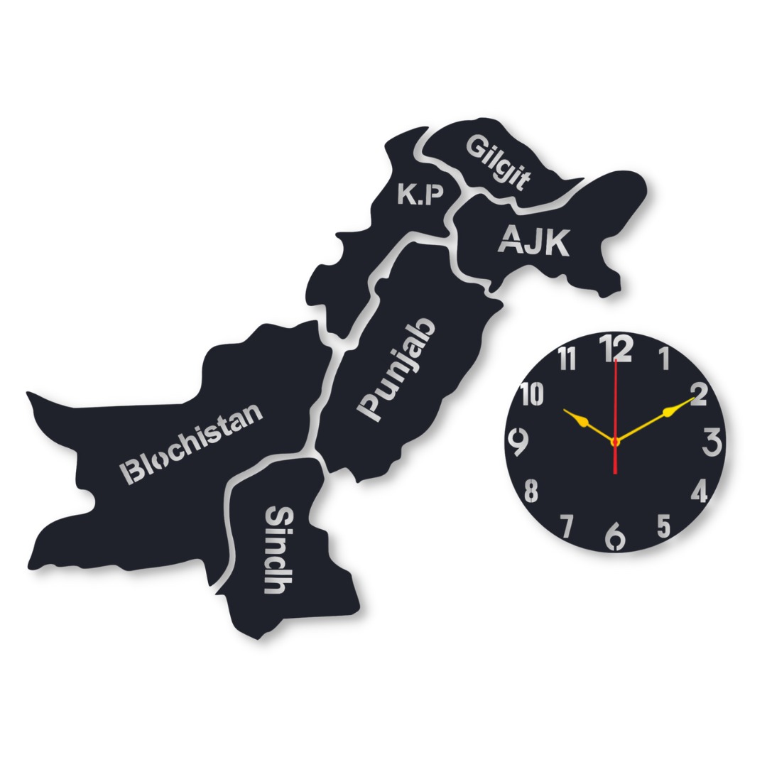 Pakistan Map Style High Quality Wall Clock | High Quality Wooden Wall ...