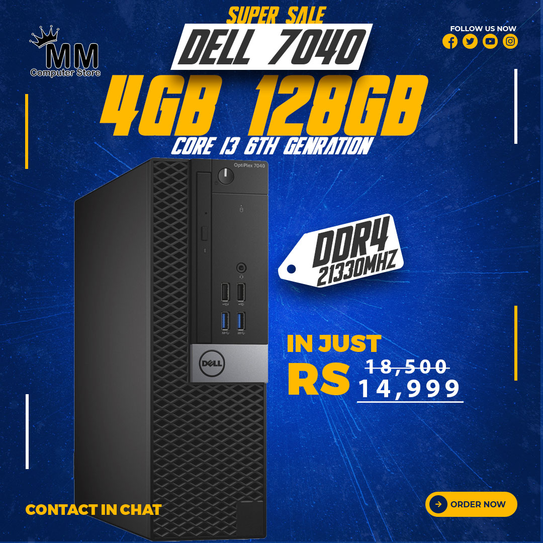 OptiPlex 7040 Core i3 6th Gen 3.7Ghz + DDR4 4GB RAM + 128GB SSD Windows ...