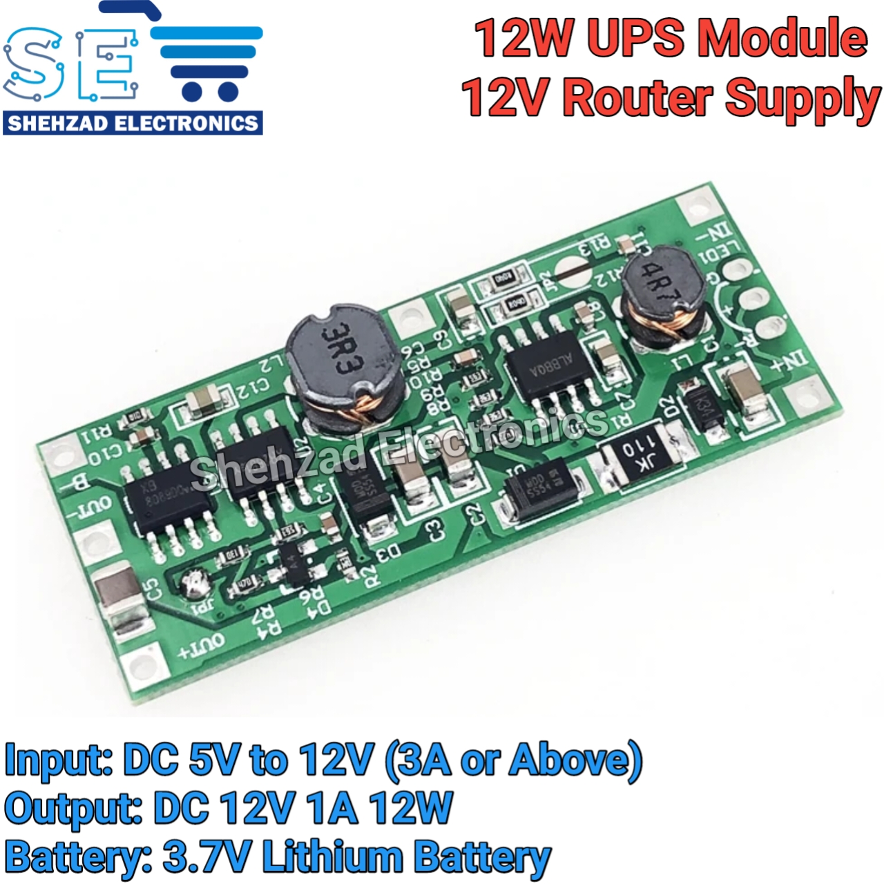 12V 12W UPS Module Battery Charging Module 3.7V Input Step Up Booster Uninterrupted Power Supply ...