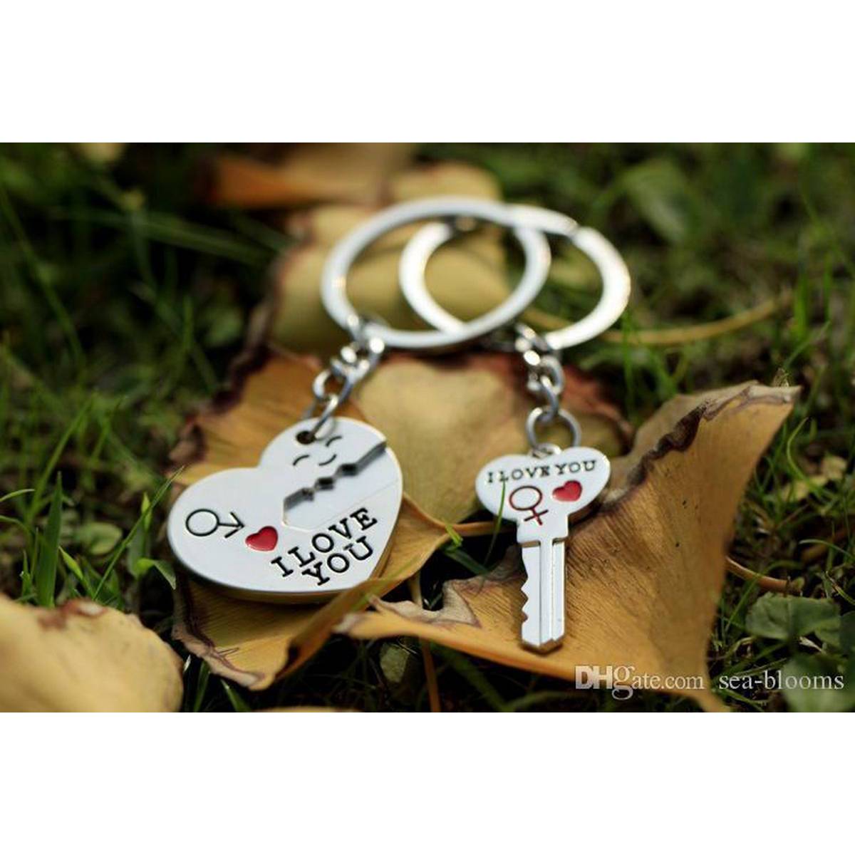 2 Pcs/Set Fashion Heart Key Ring Silver Color Letter I Love You Couple ...