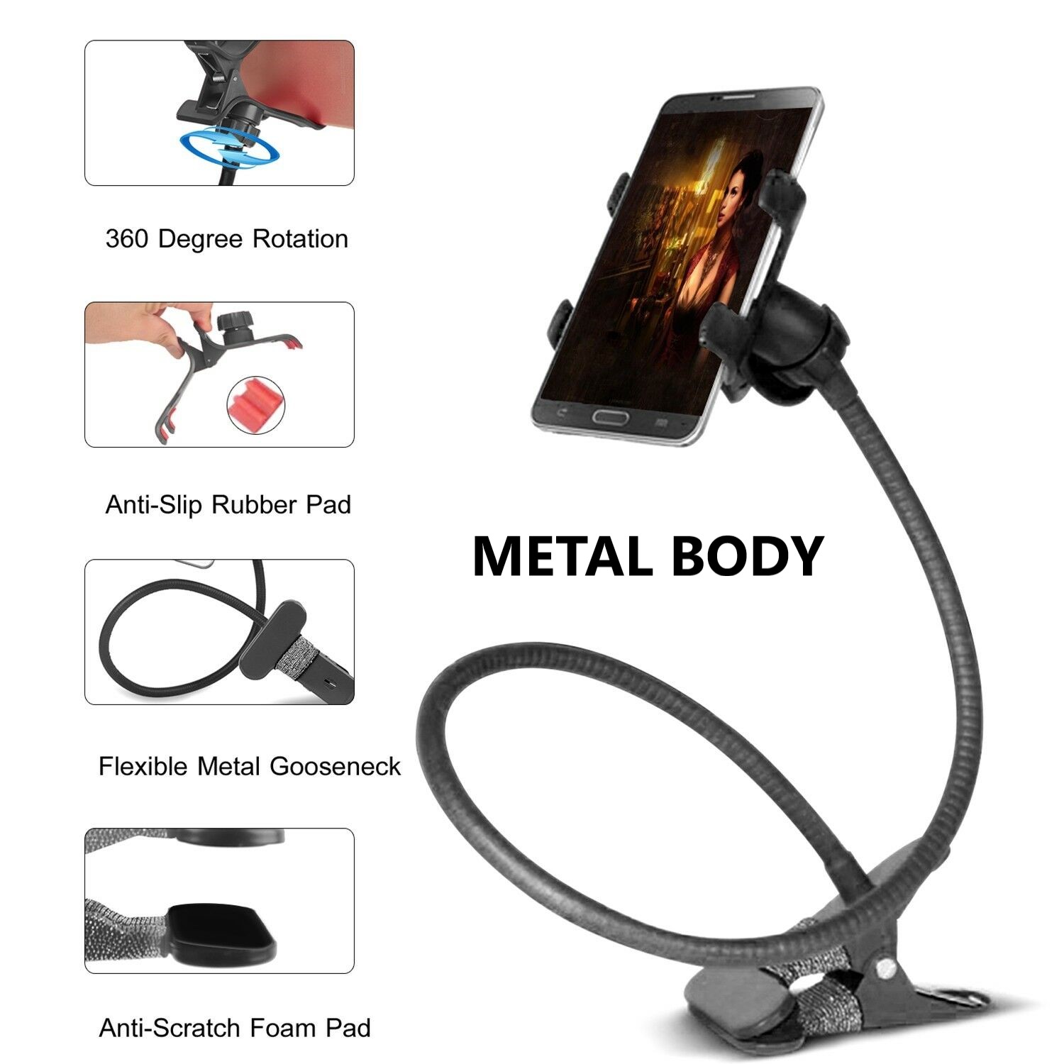 Metal Universal Flexible Mobile Snake Stand Holder - Black | Daraz.pk