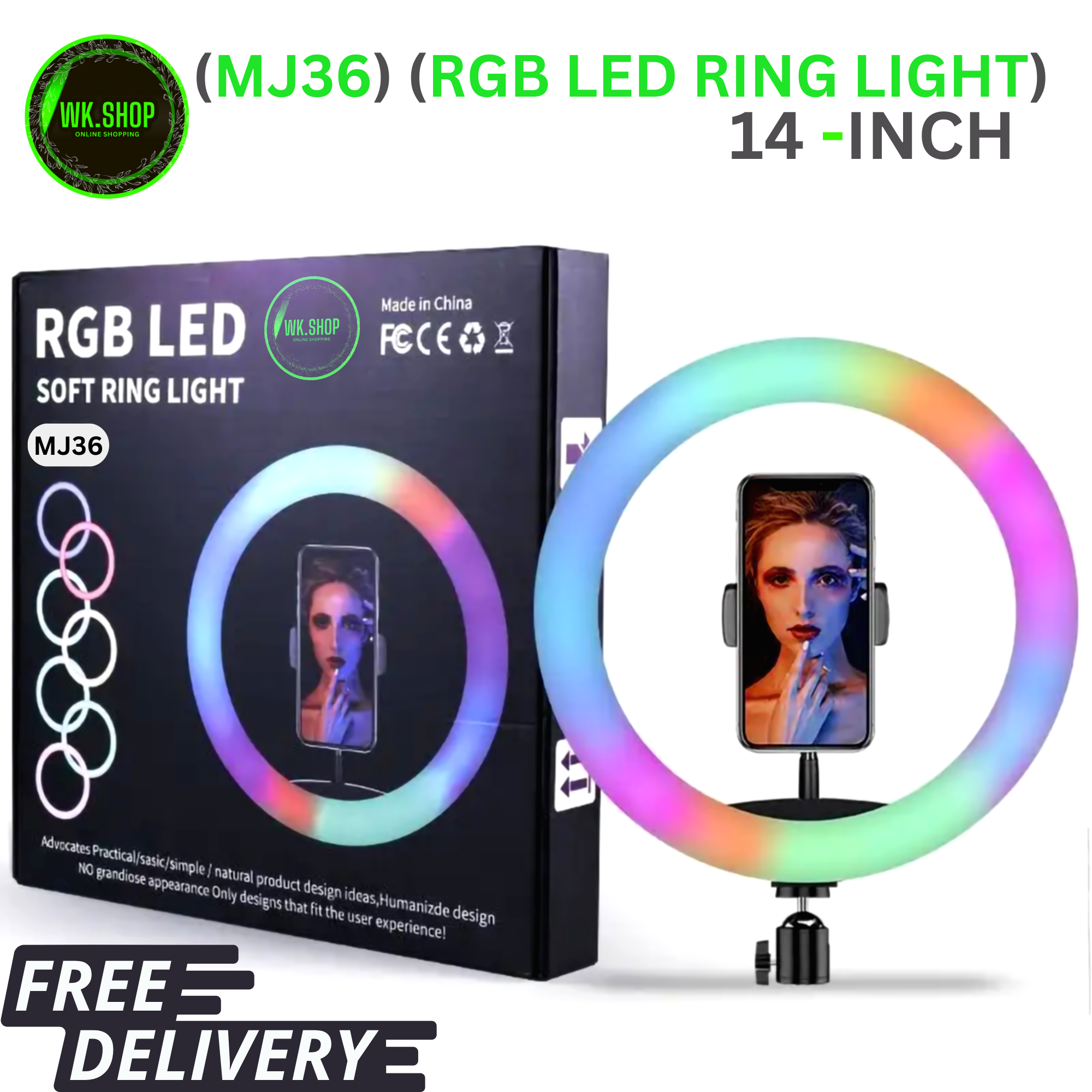RGB LED Ring Light MJ26,MJ30, MJ33, MJ36, MJ45,MJ56, RGB Led Ring Light With PHONE HOLDER Circle ...