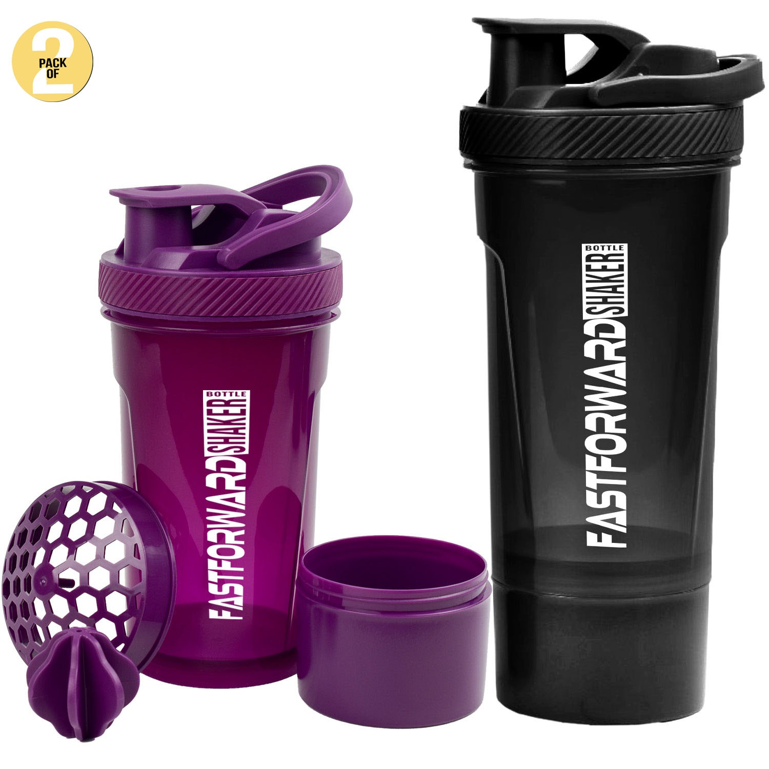 Fast Forward Shaker Bottle - 24 Ounce Protein Shaker Plastic Bottle for ...