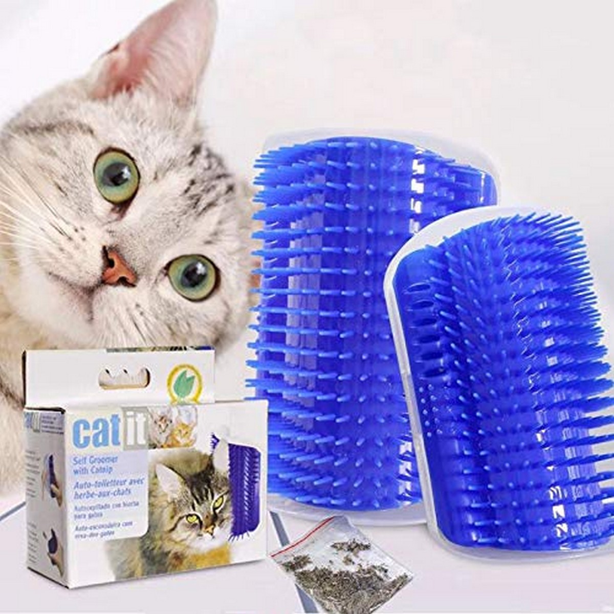 Cat Self Groomer with Catnip, Pet Corner Groomer Wall Corner Massage ...