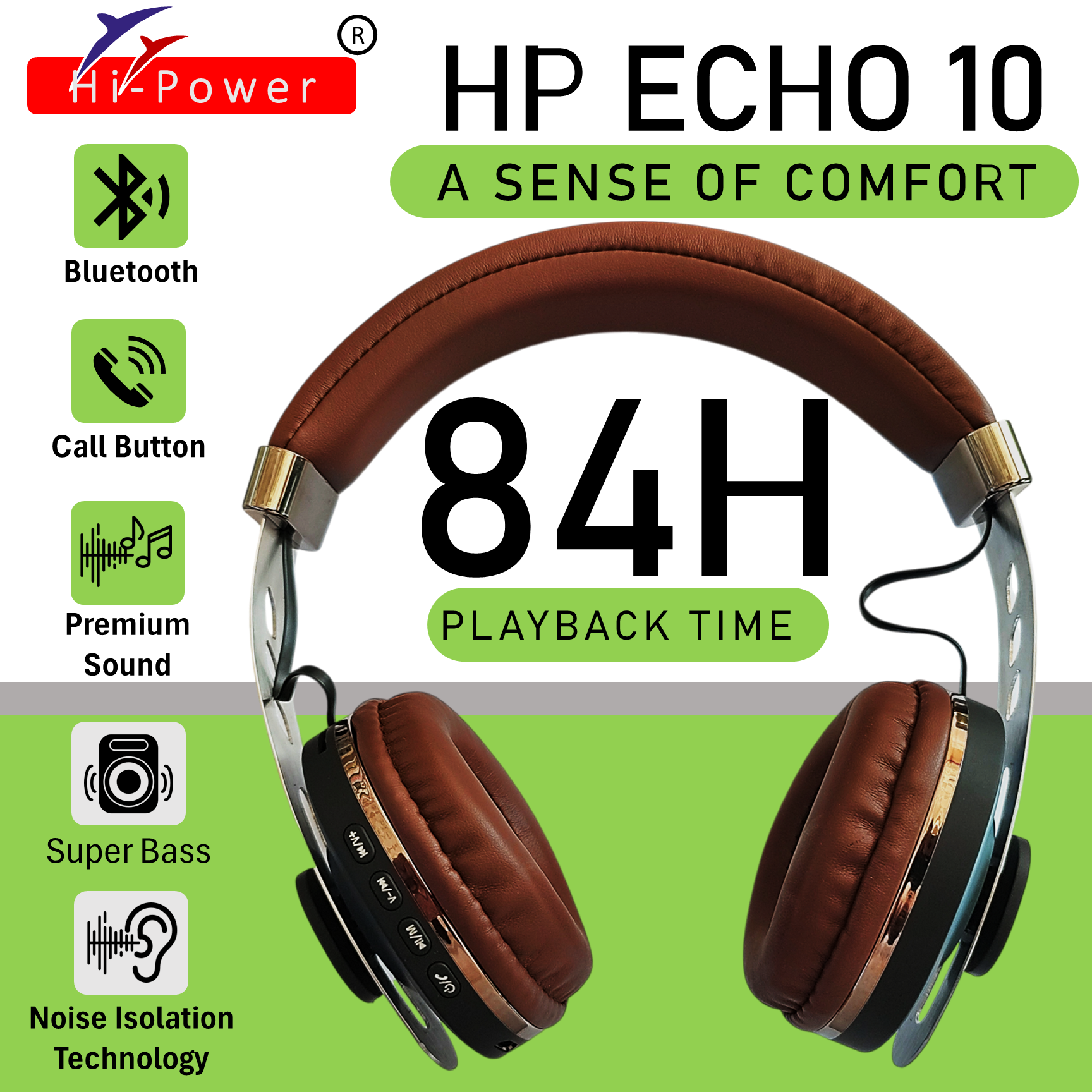 Hi-Power Echo-10 wireless Headphone with SD card Option | 84 Hours ...