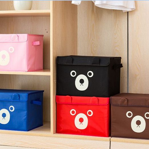 Pack of 2 - Foldable Cute Bear Oxford Cloth Storage Box Square Storage ...