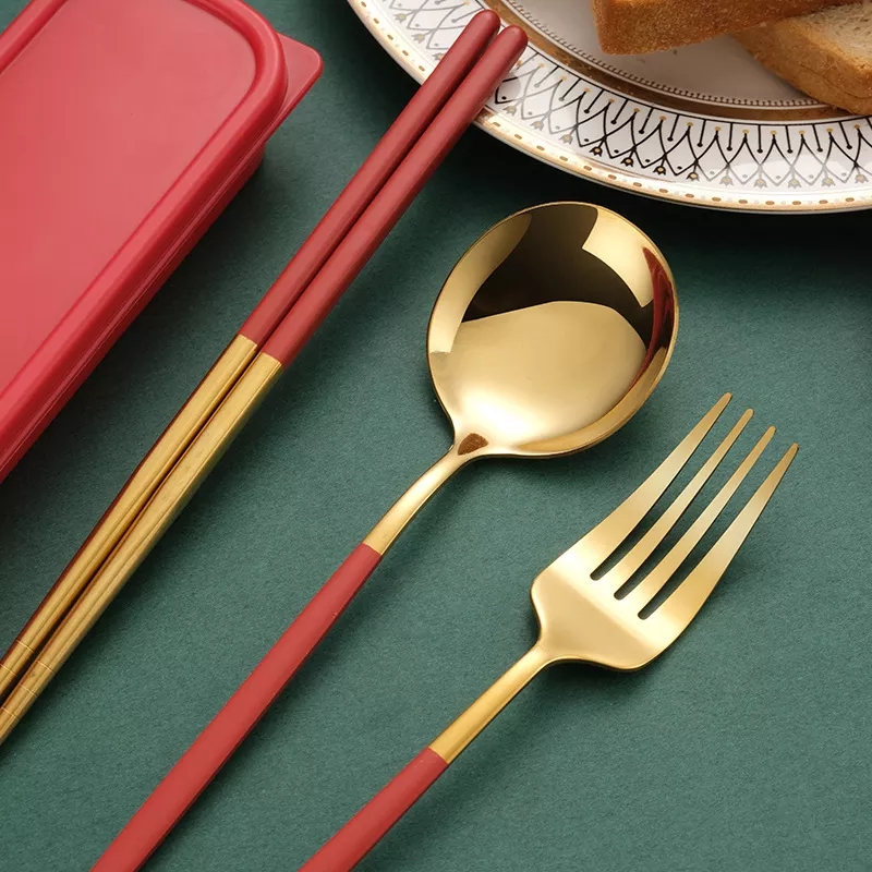 Cutlery Set SS Stainless Steel Fork Spoon Chopsticks Box | Daraz.pk