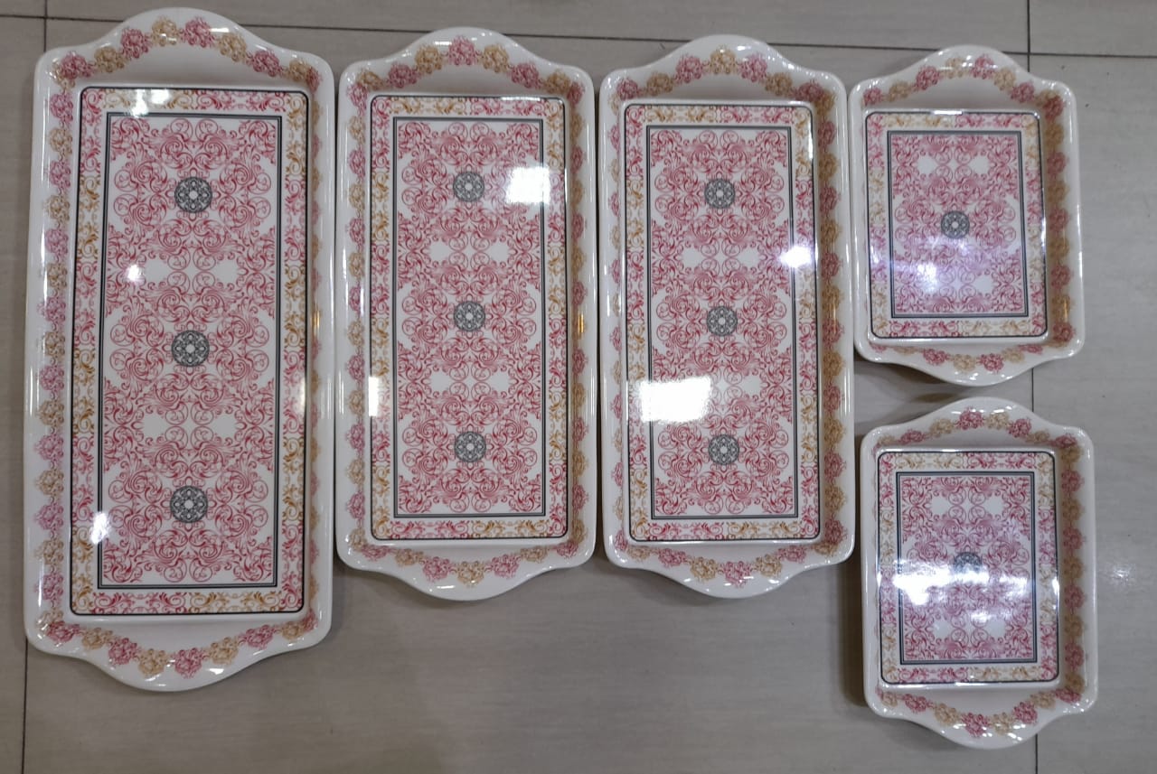 Serving Tray Set, Rectangular Shape with Printed Design, Pack of 5 ...