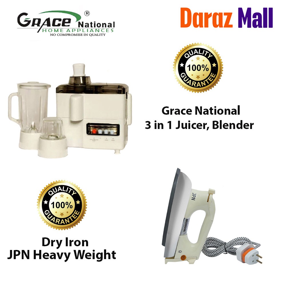 Combo Deal Grace National Dry Iron JPN Heavy 3 in 1 Juicer, Blender ...