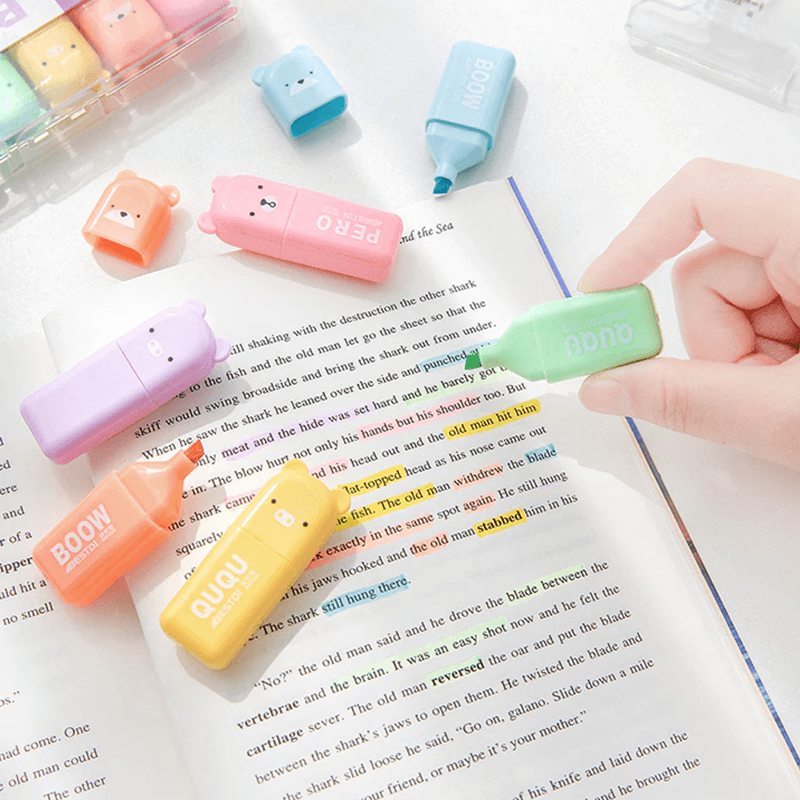 Kawaii Bear Mini Pastel Highlighter Markers Pack of 6Pcs | Daraz.pk