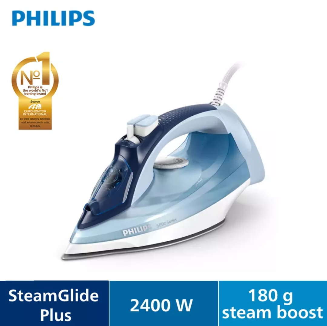 New Philips 5000 Series Steam iron DST5030/26 - 2400 W power 45 g/min continuous steam 180 g ...