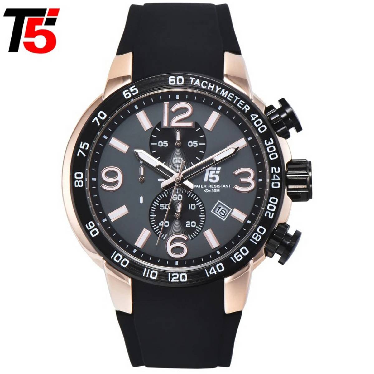 T5 Grey Dial Black Silicone Strap Chronograph Watch for Men- H3450G-E ...