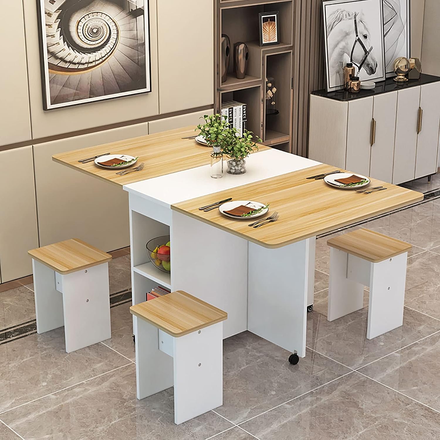 Folding Dining Table, Rectangular Simple Dining Table, Removable and ...