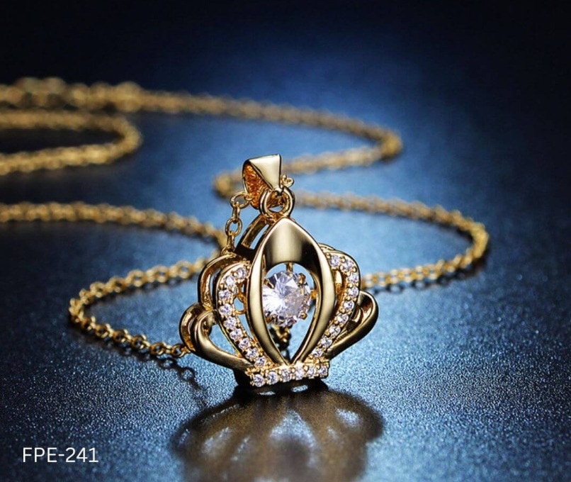 Princess Crown Dancing Diamond Rose Gold Pendant Necklace FPE-241 ...