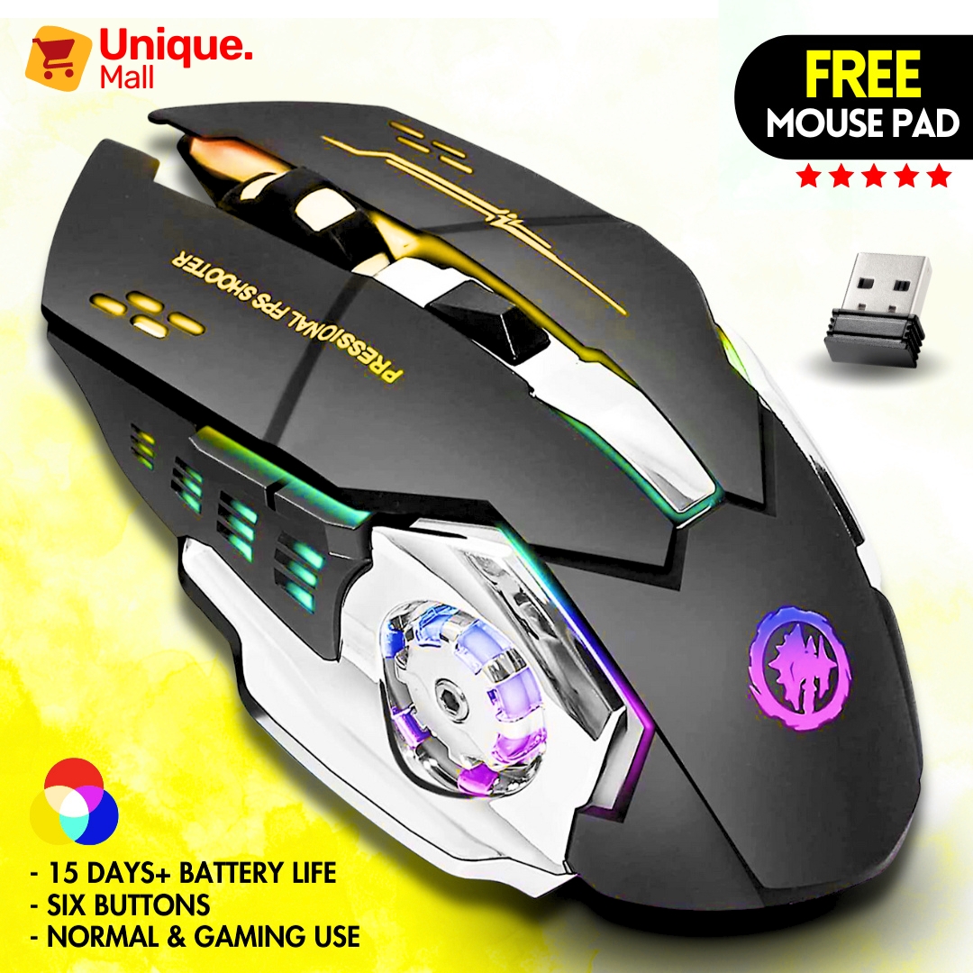 Premium Wireless Gaming Mouse RGB with 6 Buttons & 3-Levels DPI Control ...