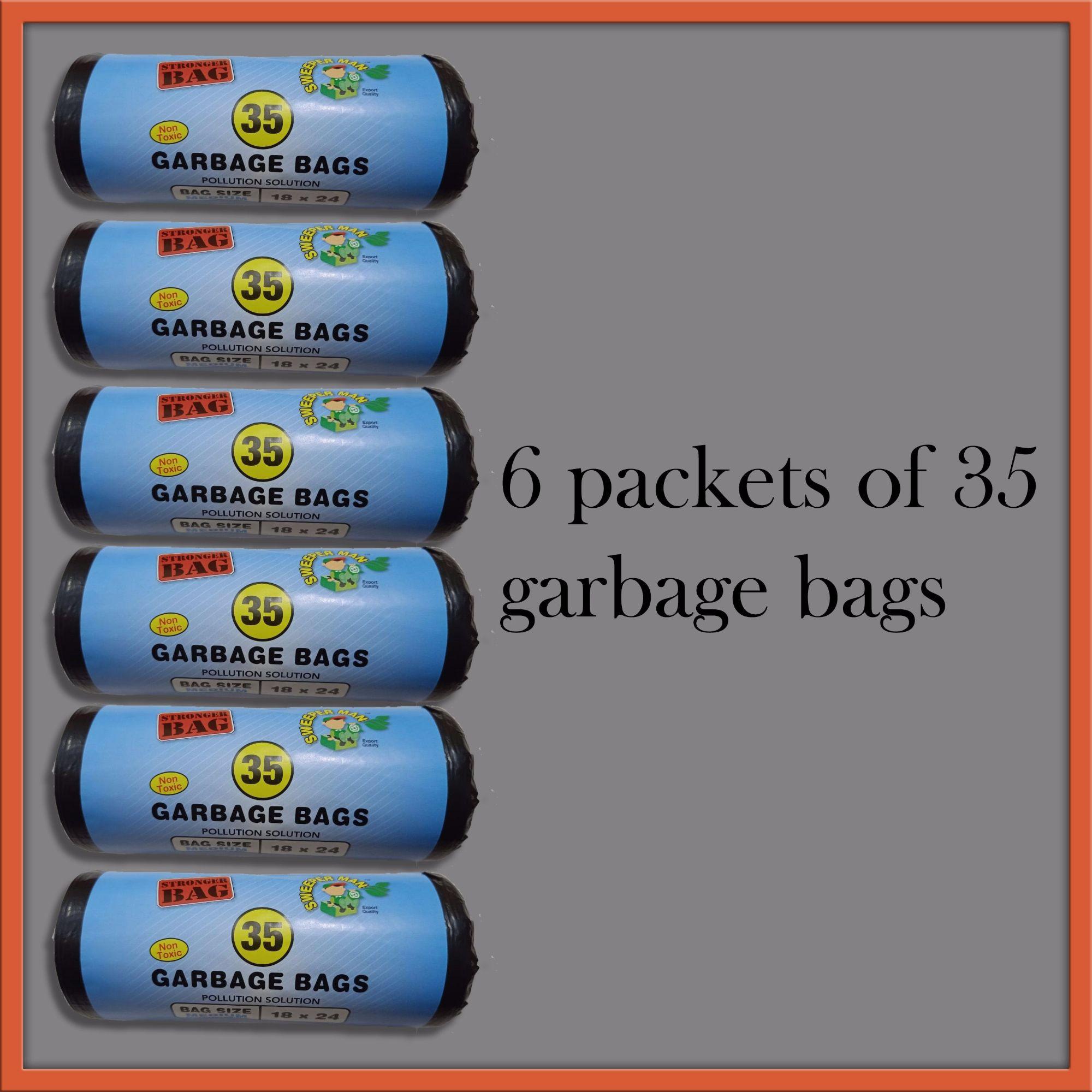 6 packets of 35 Garbage Bags in high quality medium size 18x24inch ...