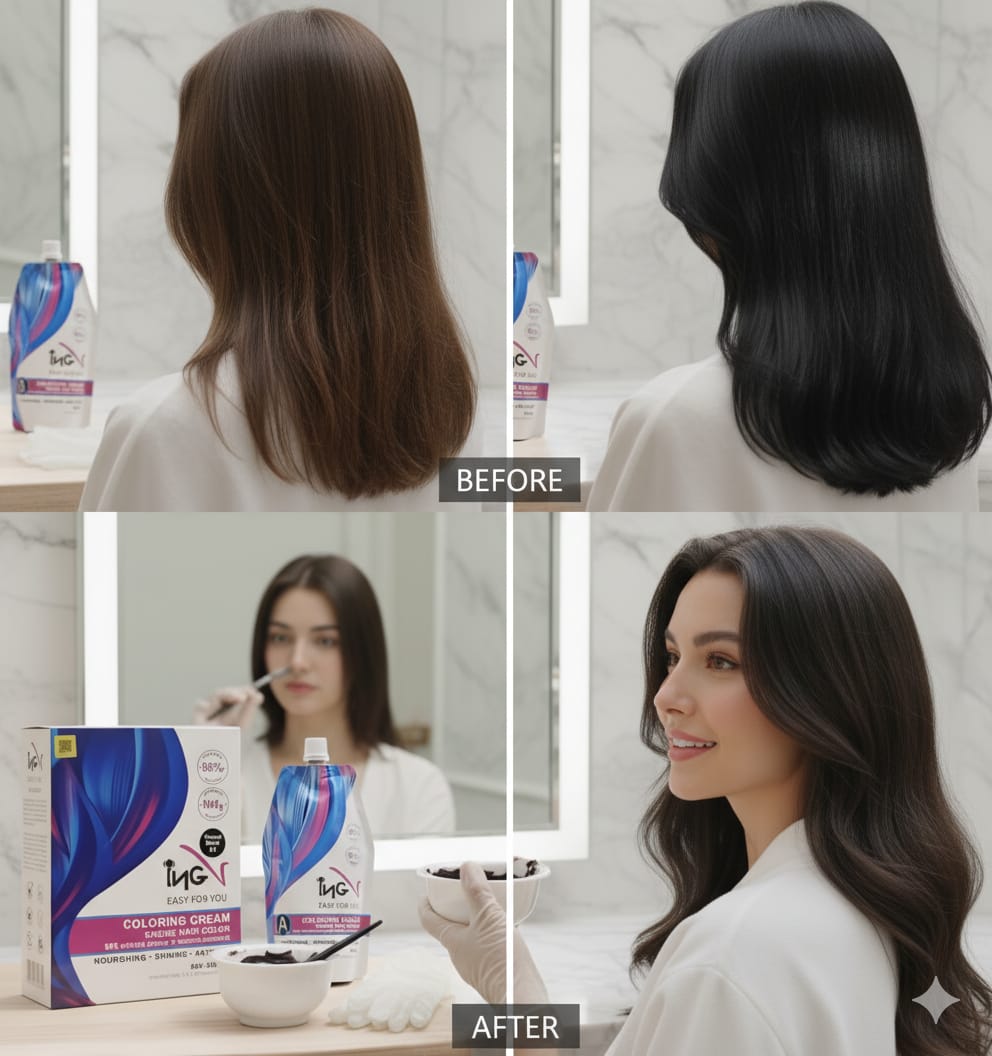 ING Hair Coloring Cream, Natural Black 500ml + 500ml, Dye Glow Hair ...