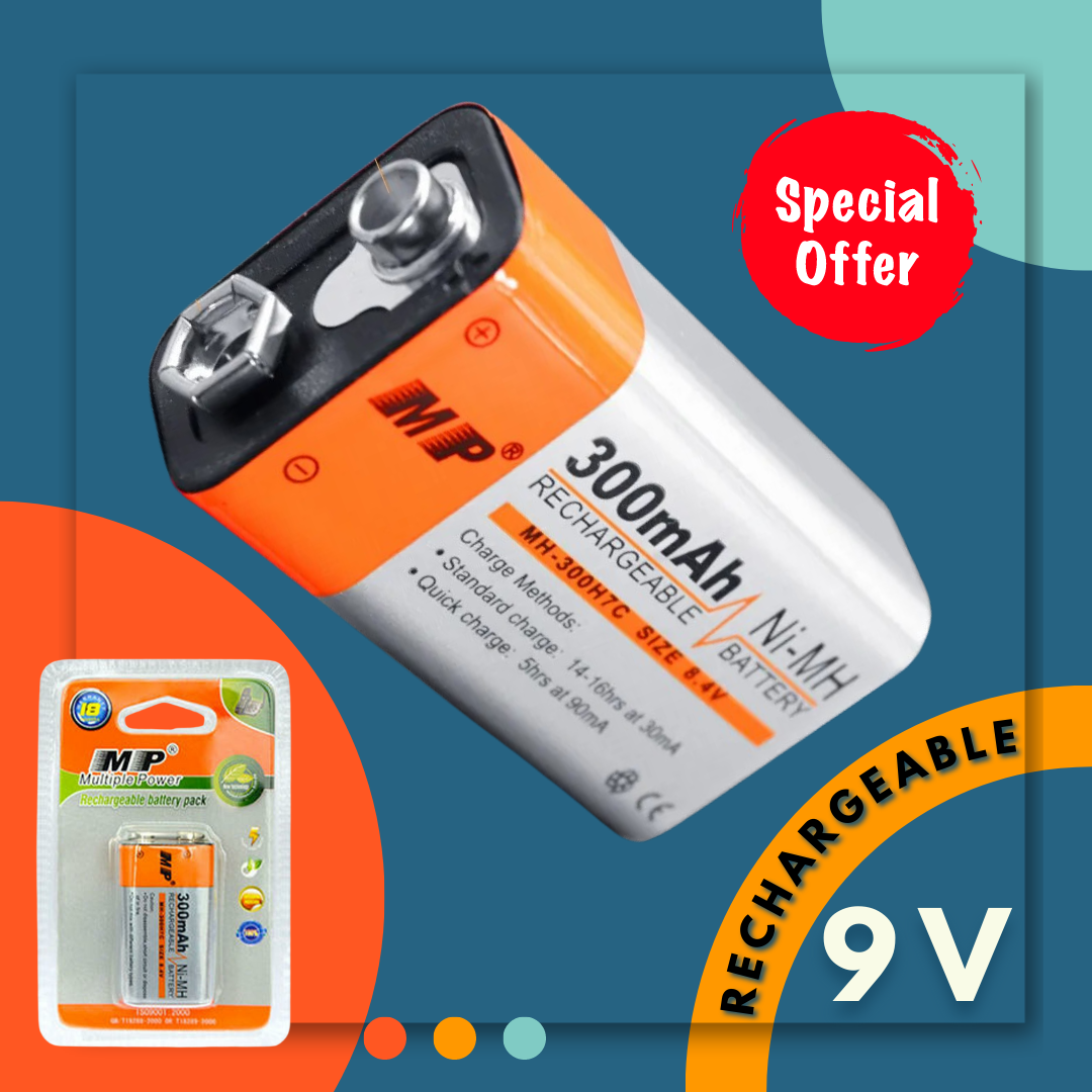Rechargeable 9 Volt battery MP 9v battery 300mAh | Daraz.pk