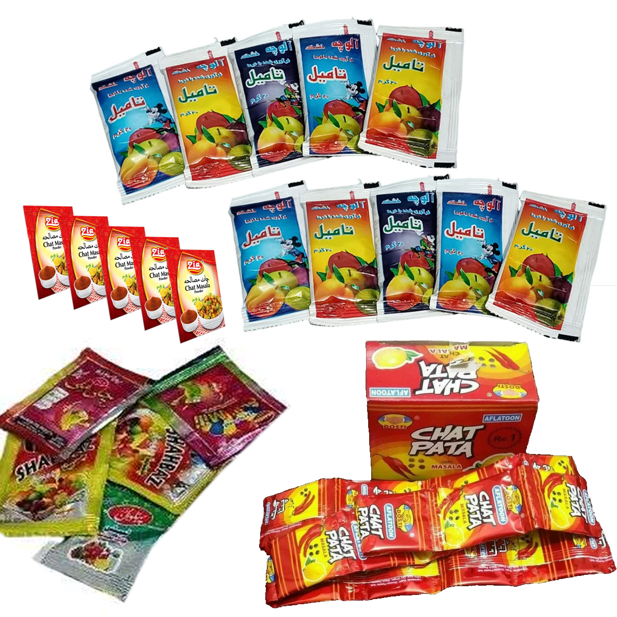 20 Pcs Set - 10 Tamil Imli Sauce 10 Churan Chaat Masala - Strips Sweet ...
