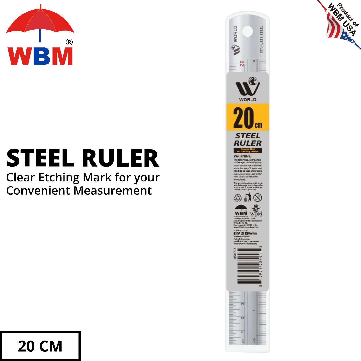 WBM Steel Ruler, Office And School Use Double Sided Stainless Steel ...