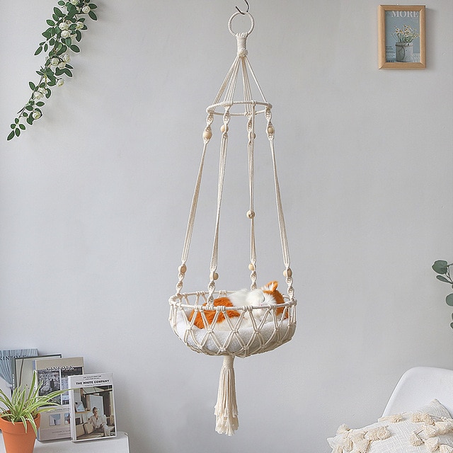 Large Macrame Hammock Cat Window Macrame Cute Pet Cat Beds Cat House ...