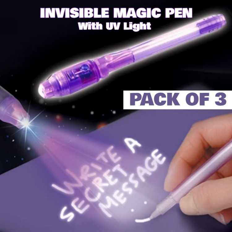 Magic Invisible Ink Pen With Light Pack Of 3 Cheating Pen With UV Light ...