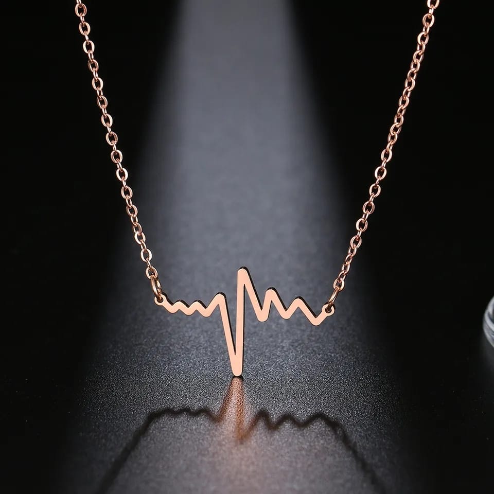 Golden Metal Ecg Heart Beat Wave Necklace Pendant For Women & Girls ...