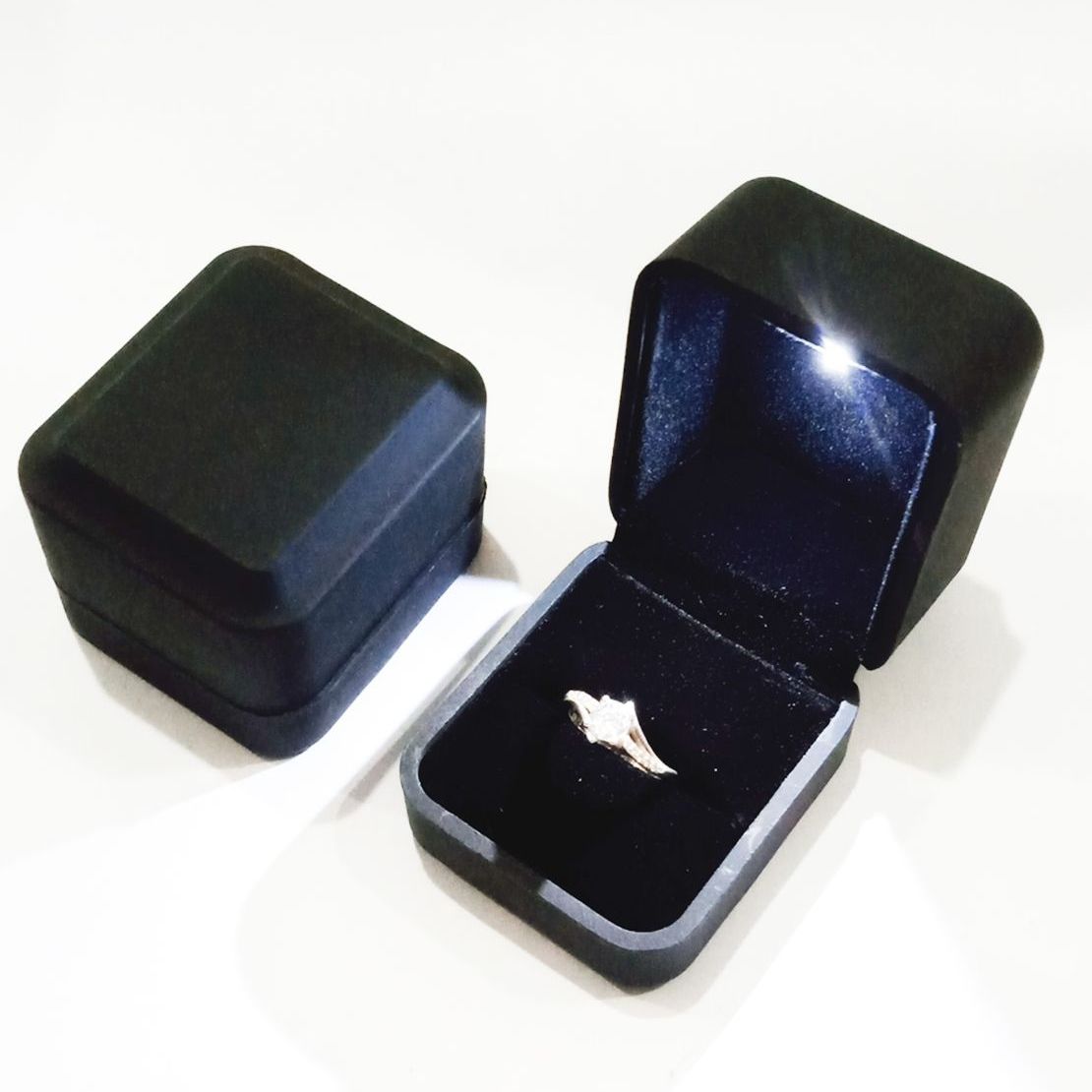 Black engagement Ring box with white LED light , black color Ring gift ...