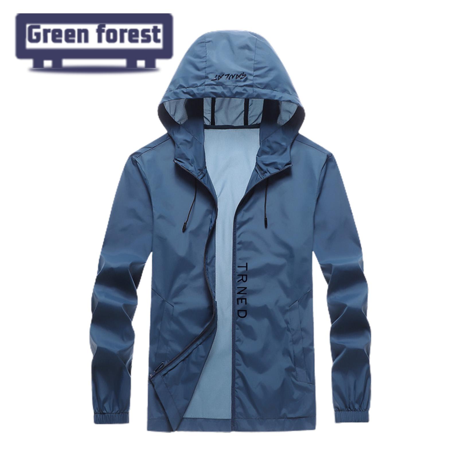 Green forest Outdoor Windbreaker Solid Color Quick Dry Hood Sunscreen ...