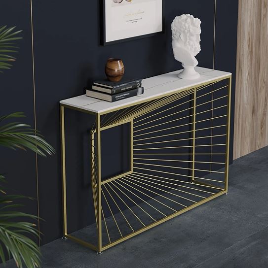 Modern White Narrow Console Table with Laminated MDF Plywood Top ...