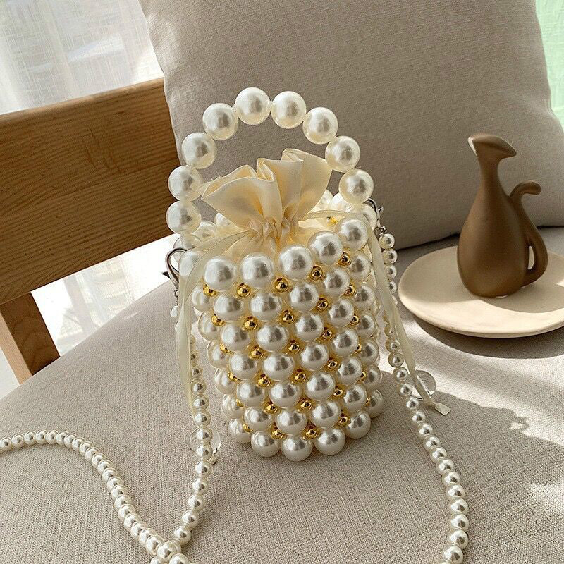 Hot Selling Female Handmade Pearl Shoulder Tote Bag Trending Black ...