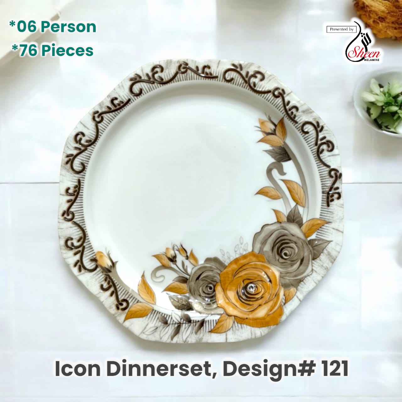 Melamine Embossed Design Dinner Set 76 Pieces set 6 Person Serving With ...