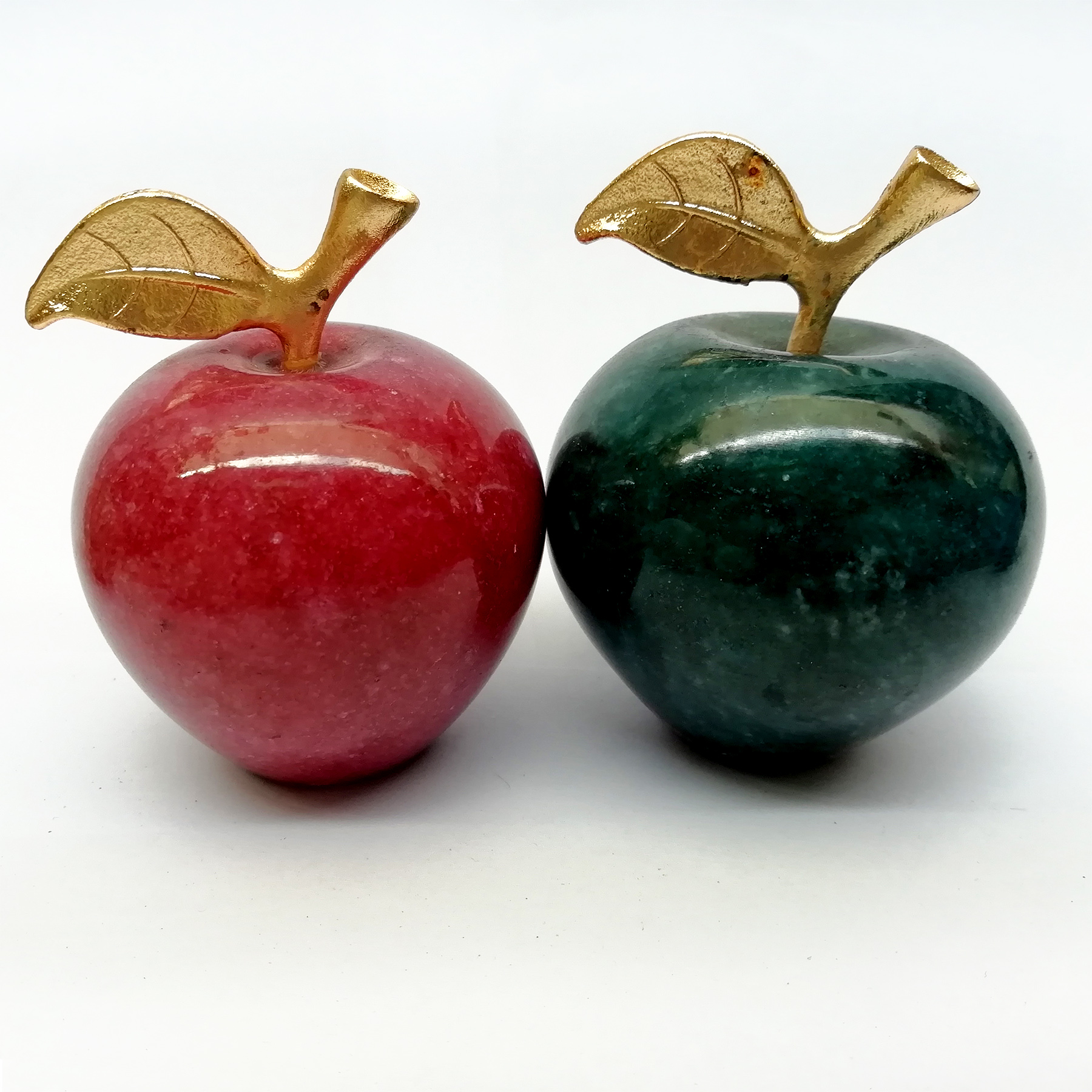 Set of 2 Marble Apple Decor Pieces Red and Dark Green Onyx Stone for ...