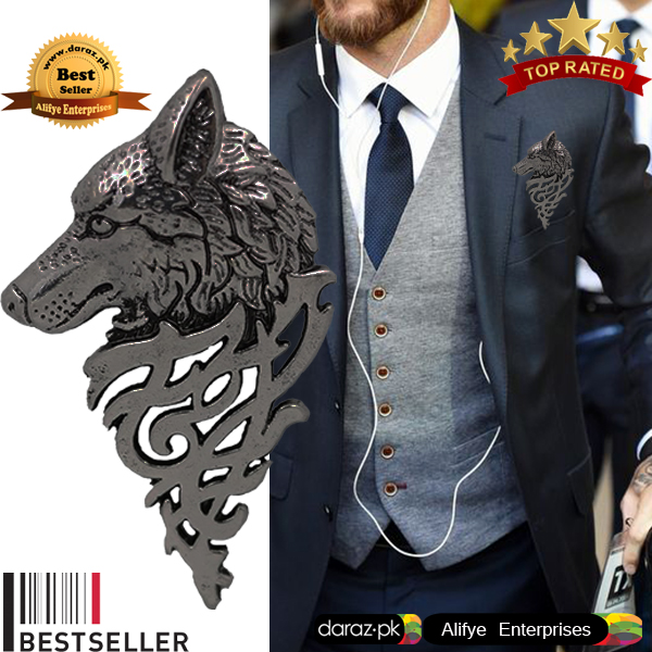 Vintage Animal Pin Brooch - Wolf Head Lapel Pin Badge Brooch - Dark ...