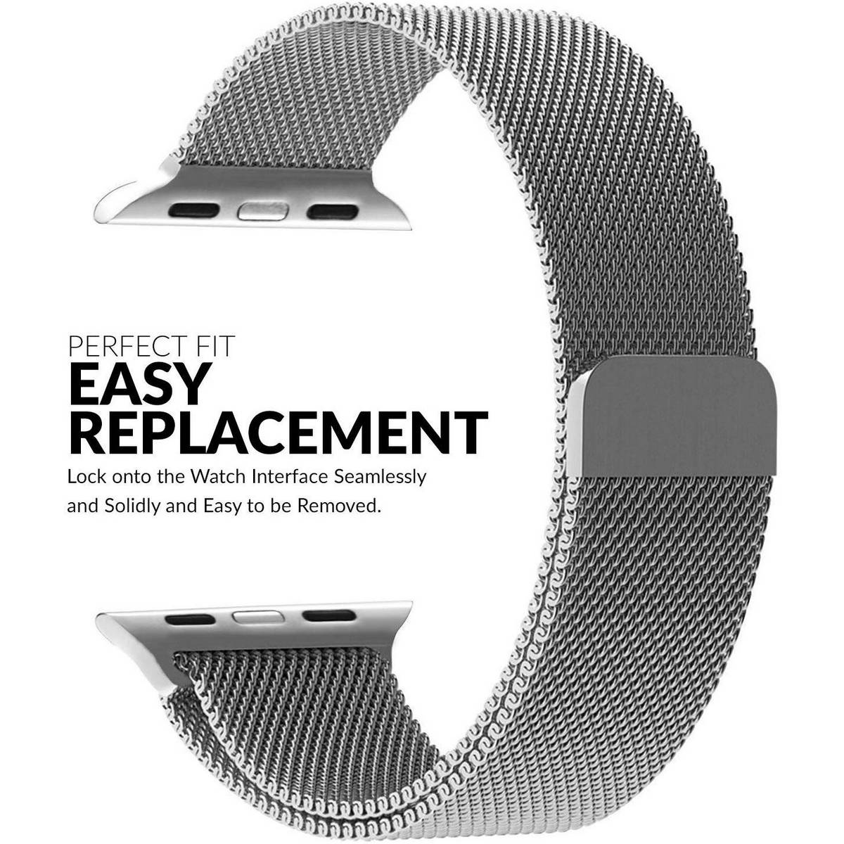 42mm/44mm Stainless Steel Milanese Loop Applee Watch Band with Magnetic ...