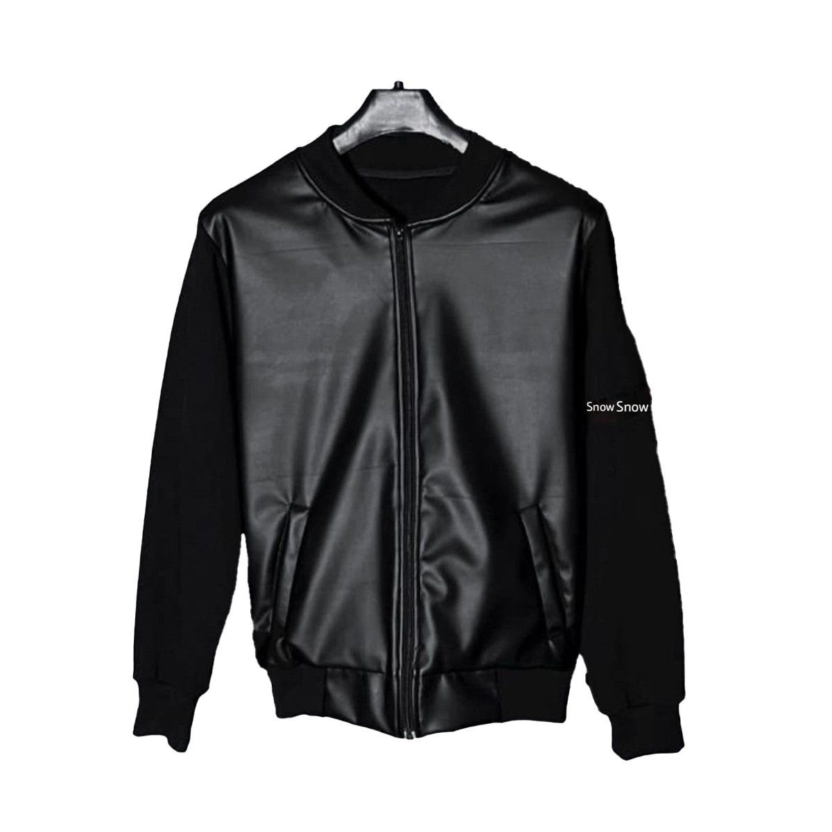 Black Faux Leather Jacket With Fleece Sleeves For Men - Premium Quality ...