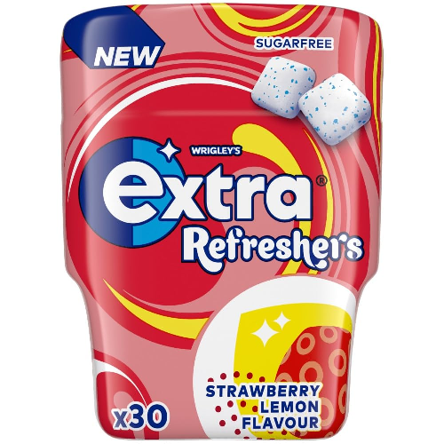 Wrigleys Extra Refreshers Strawberry & Lemon Bubble Sugar Free Chewing ...