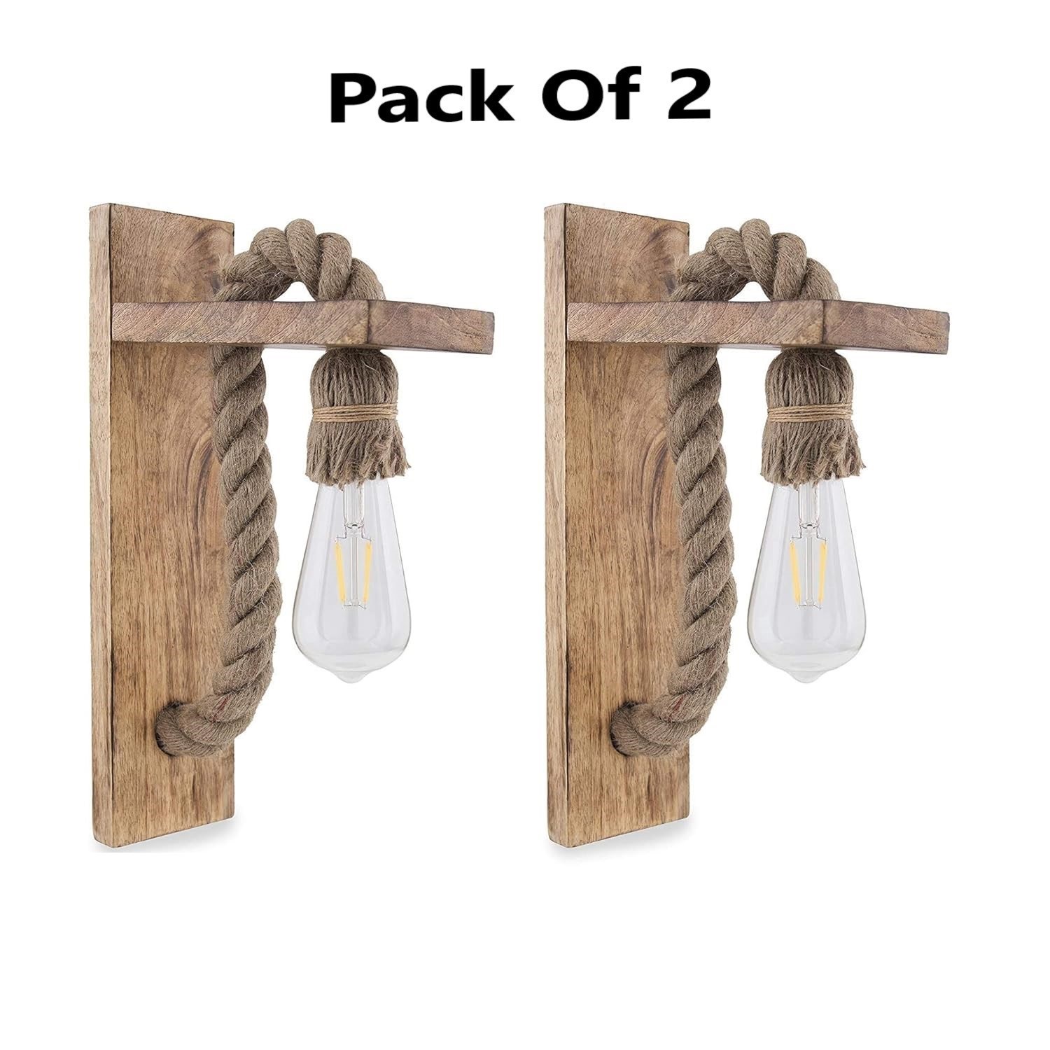 Pair of Reclaimed wood sconce with rope Rope wall lamp (Pack of 02 ...