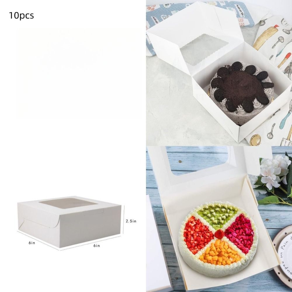 10 Pcs Transparent Window Disposable Cake Box Delicate White Paper ...