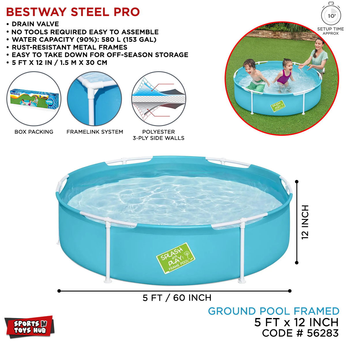 Bestway Steel Frame Pool Collection, Depth Large For Kids & Adults, Big ...