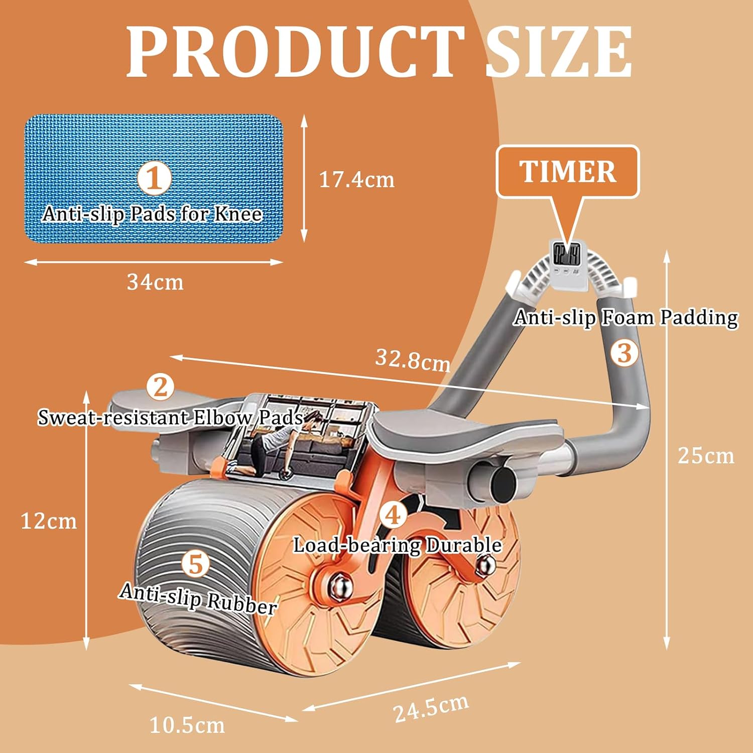 Abs Roller - Exercise Roller with Stable Double Wheels - Abdominal ...